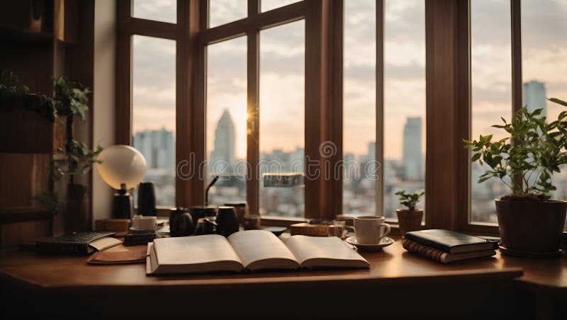 Cozy Place To Study, City View Outside Stock Illustration ...