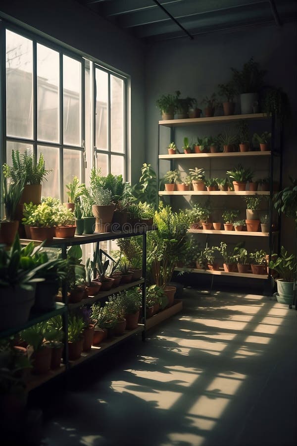 Cozy Plant Store with Many Potted Plants on Shelfs. AI Generated Stock ...