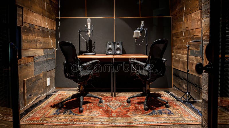 A Cozy Podcast Studio with Two Chairs and Two Microphones Stock Photo ...