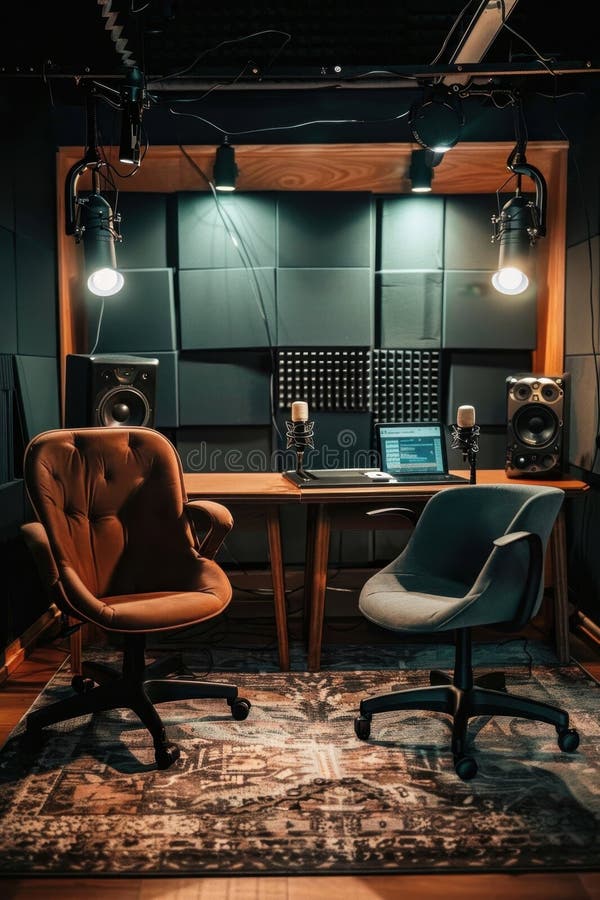 A Cozy Podcast Studio with Two Chairs and Two Microphones Stock Image ...