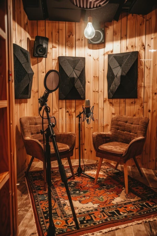 A Cozy Podcast Studio with Two Chairs and Two Microphones Stock Photo ...