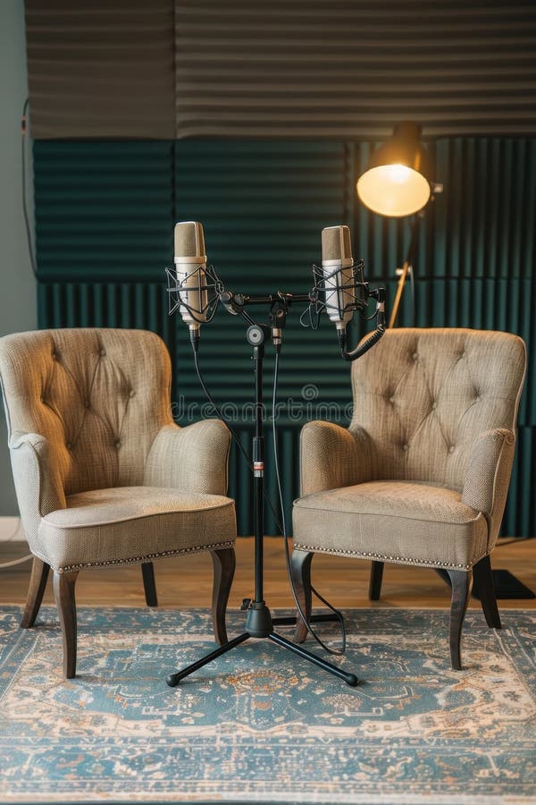 A Cozy Podcast Studio with Two Chairs and Two Microphones Stock Photo ...