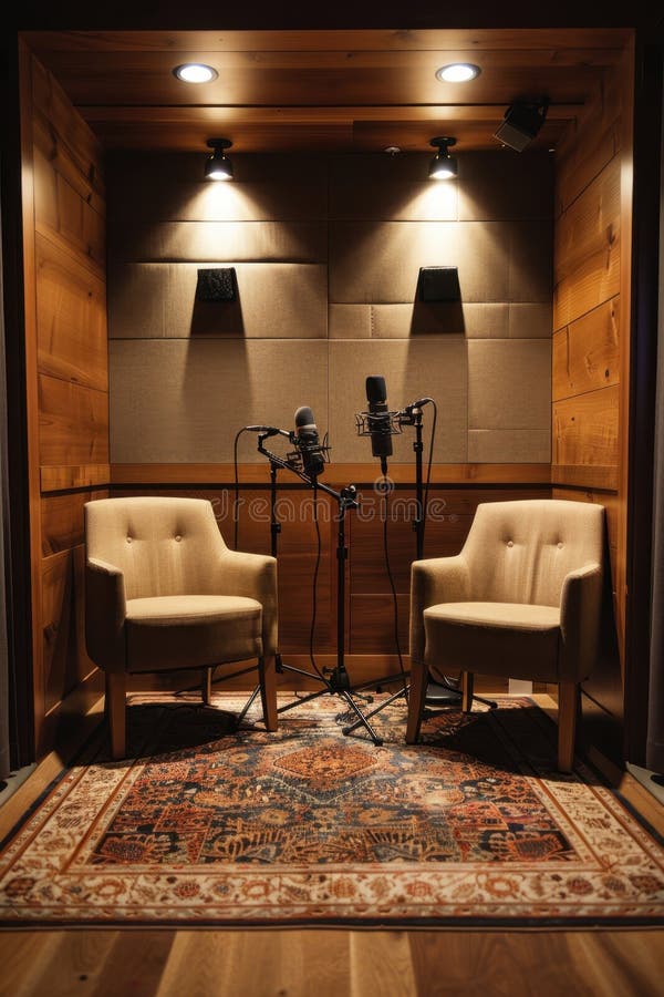 A Cozy Podcast Studio with Two Chairs and Two Microphones Stock Photo ...