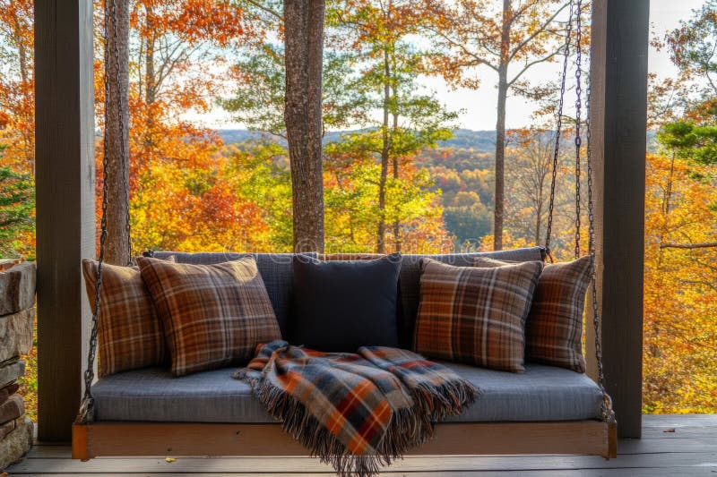 Cozy Porch Swing with Fall Foliage View Stock Illustration ...