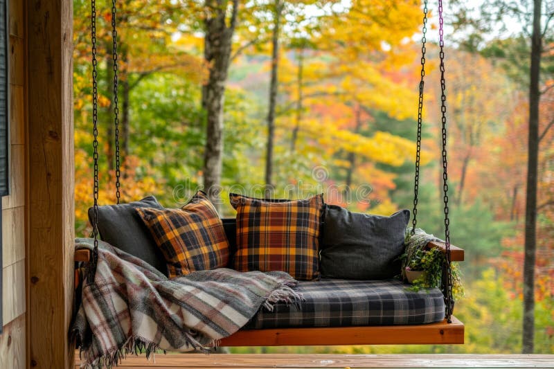 Cozy Porch Swing with Fall Foliage View Stock Illustration ...