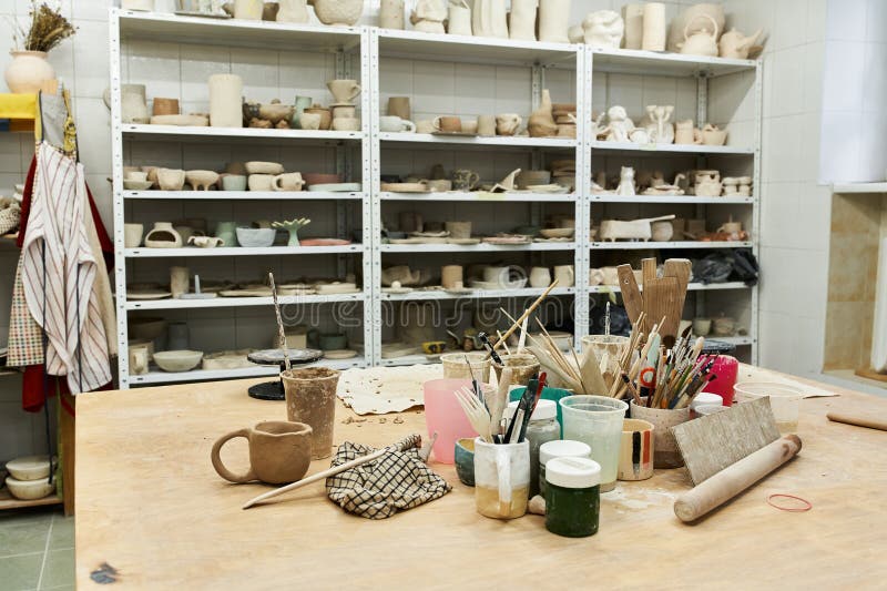 Cozy Pottery Studio with Table and Stock Photo - Image of sculpting ...