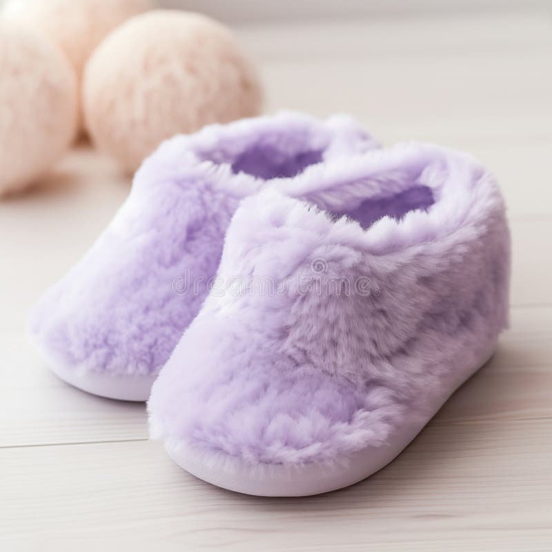 Cozy Purple Fuzzy Slippers stock illustration. Illustration of indoor ...