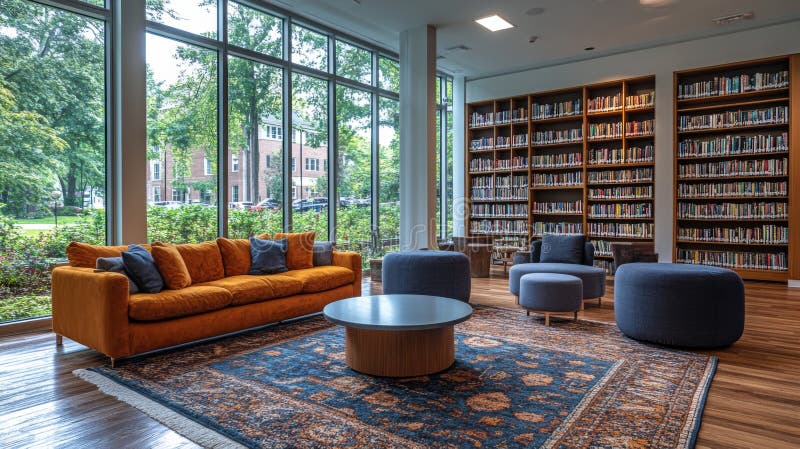 Comfortable Reading Area with Large Windows and Classic Decor in a ...