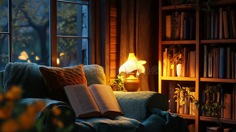 Cozy Reading Corner with Coffee and a Novel. Stock Image - Image of ...