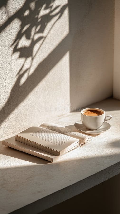 A Cozy Reading Corner with an Open Book and a Cup of Coffee in Soft ...