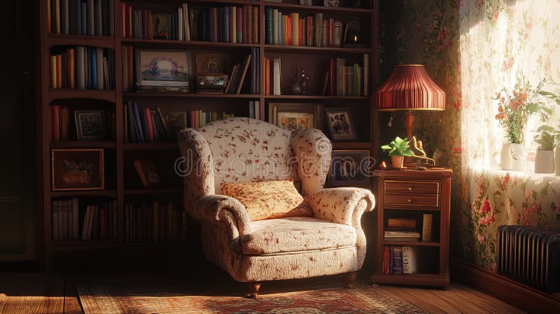 Cozy Reading Corner Plush Armchair Small Bookshelf Digital Stock Photos ...