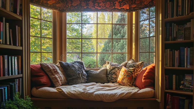 Cozy Reading Nook on a Balcony with Stacked Books Stock Photo - Image ...