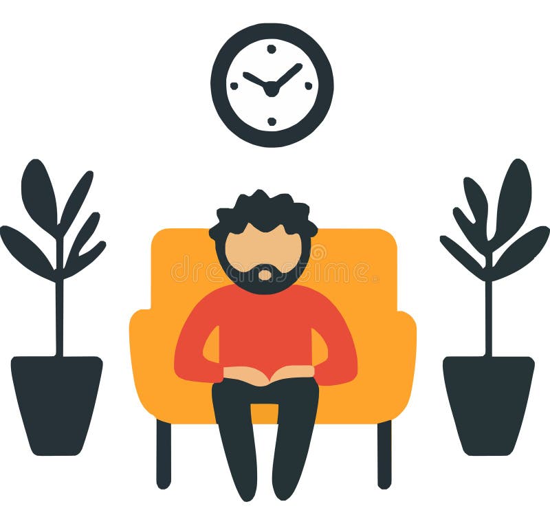 Cozy Reading Man on Sofa with Clock and Plants Stock Photo - Image of ...