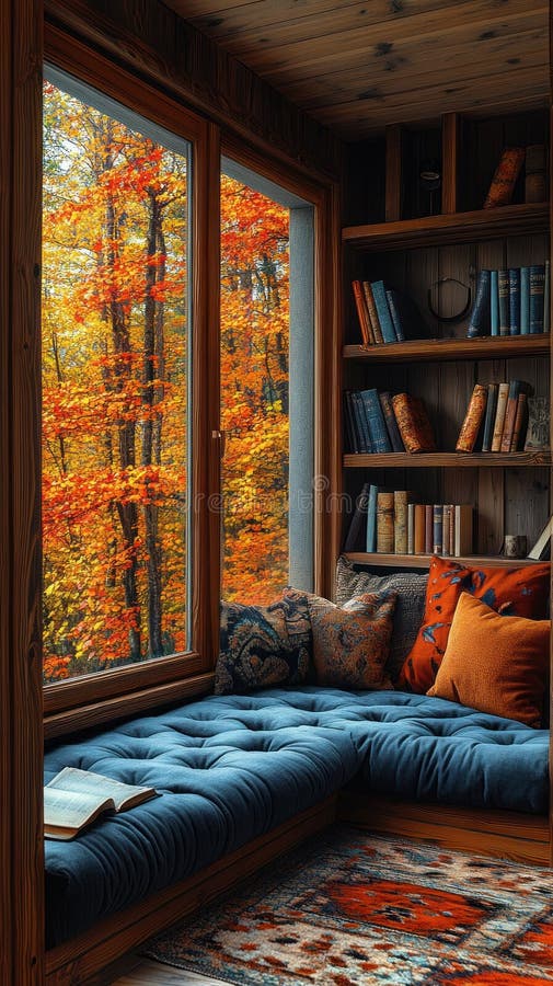 Cozy Reading Nook with Autumn View Illustration Stock Illustration ...