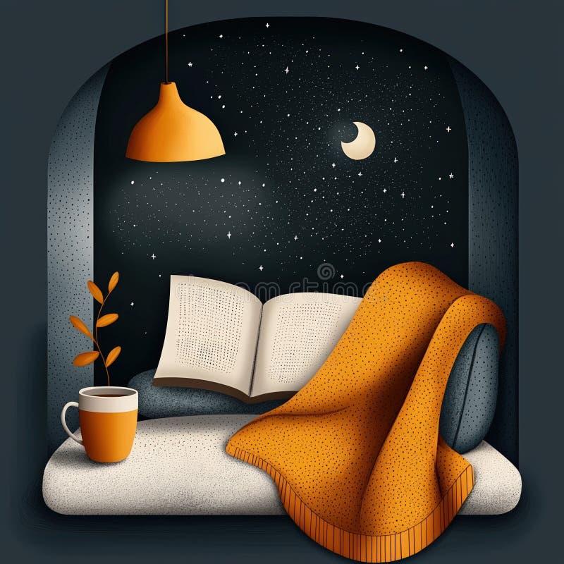 Cozy Reading Nook with Blanket and Cup Stock Illustration ...