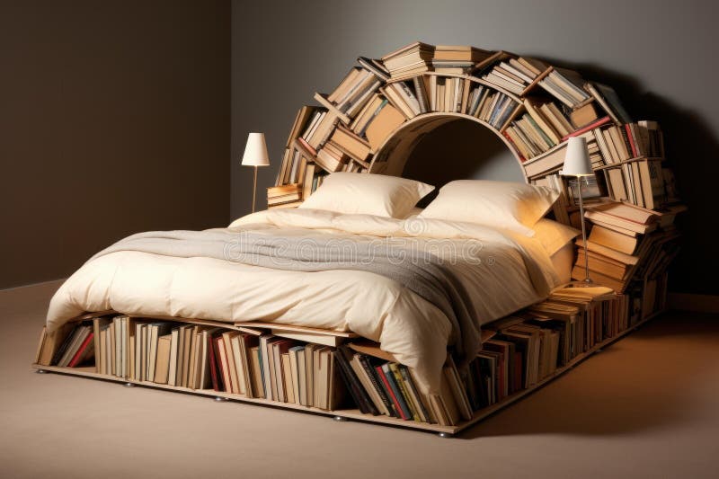 Cozy Reading Nook with Bookshelf Bed Frame Stock Illustration ...