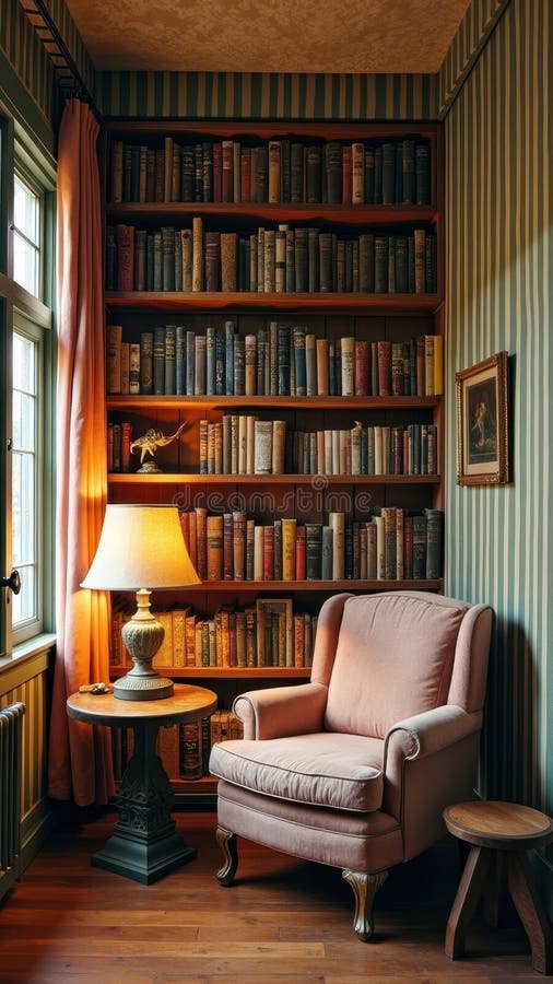 Cozy Reading Nook Chair Bookshelves Stylish Floor Lamp Stock Photos ...