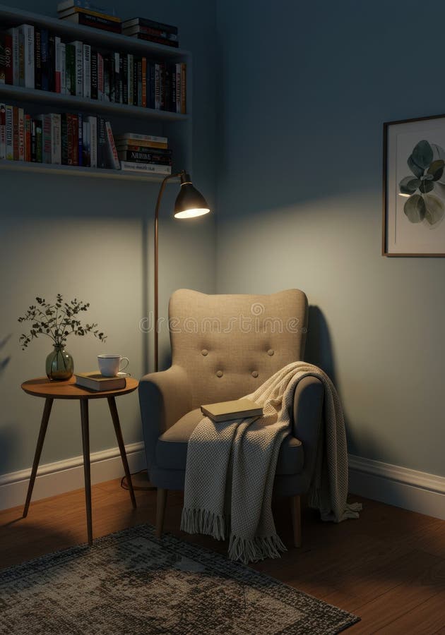 Cozy Reading Nook with Comfortable Chair and Soft Lighting Stock ...