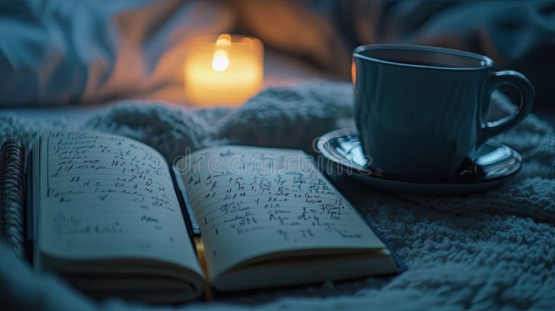 Cozy Reading Nook with a Cup of Tea a Book and a Candle Stock Photo ...