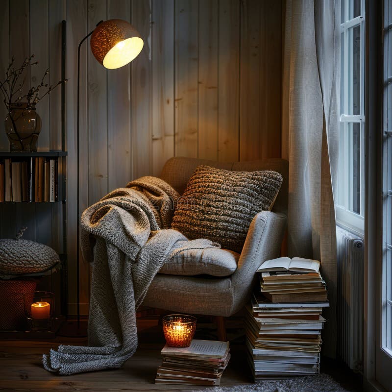 Cozy Reading Nook Interior Design - Realistic Image Stock Illustration ...