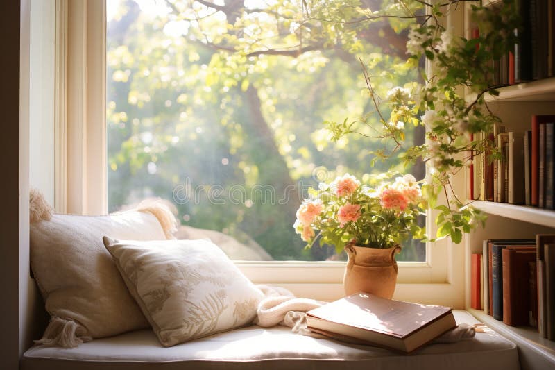 A Cozy Reading Nook in a Peaceful, Sunlit Room Stock Illustration ...