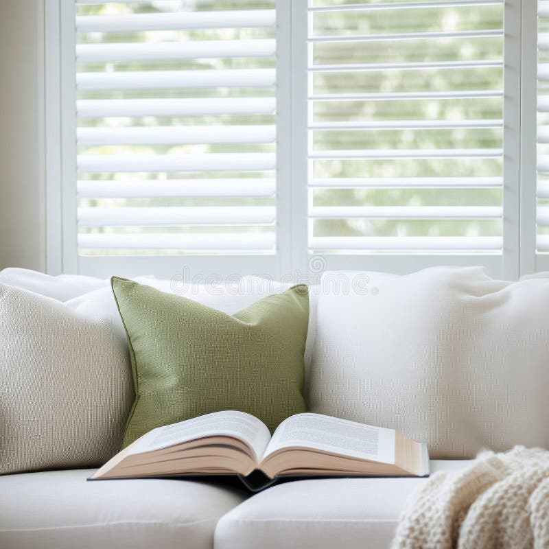 Cozy Reading Nook with Soft Pillows and an Open Book in Sunlight by the ...