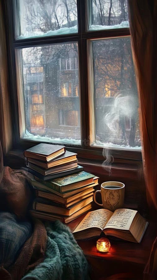 Cozy Reading Nook Stack Books Comfortable Bed Window Stock Photos ...