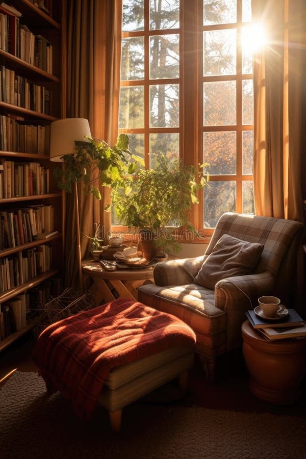 Cozy Reading Nook in a Sunlit Living Room Stock Illustration ...