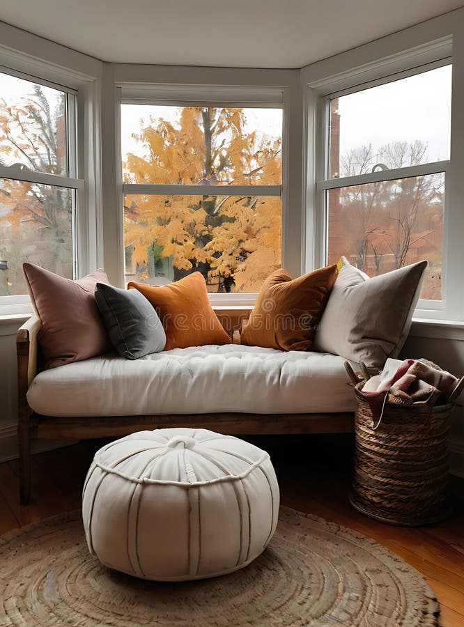 A Cozy Reading Nook in the Sunny Bay Window Stock Illustration ...