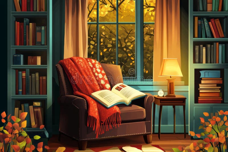 Cozy Reading Nook Vector Graphic Stock Illustration - Illustration of ...
