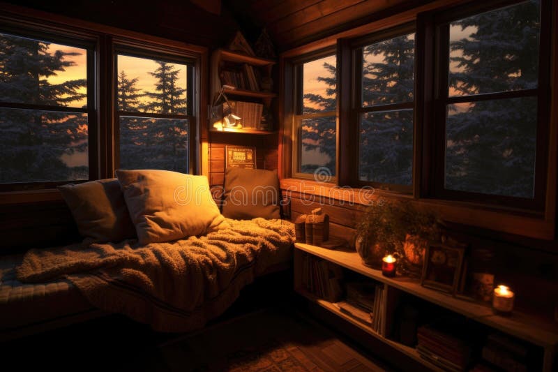 Cozy Reading Nook by a Window in the Cabin Stock Image - Image of ...