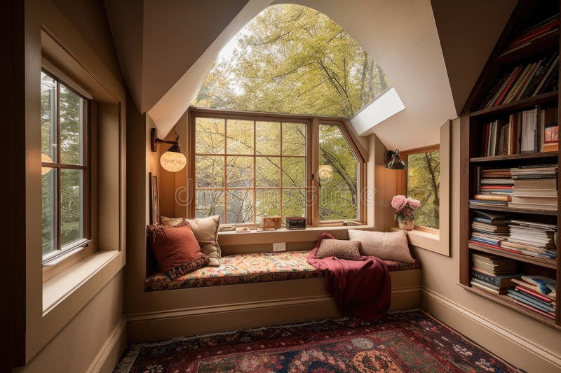 Cozy Reading Nook with Windows and View of the Outside for Added ...