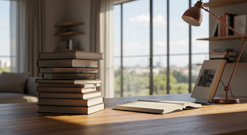 Cozy Reading Space with Books, Lamp, and Natural Light by a Window ...
