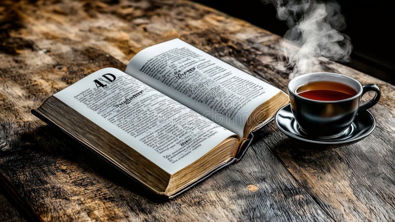 Cozy Reading Vibes Open Book and Steaming Coffee on Rustic Table Home ...