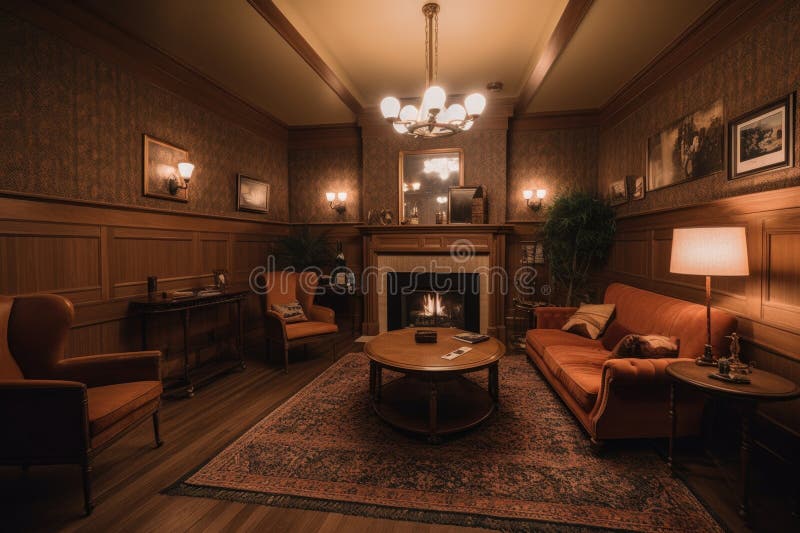 A Cozy Reception Area with a Fireplace and Plush Seating Stock Photo ...