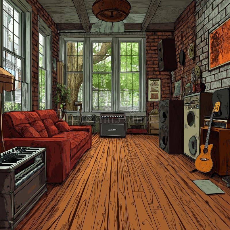 Cozy Recording Studio Interior with Instruments and Equipment Stock ...