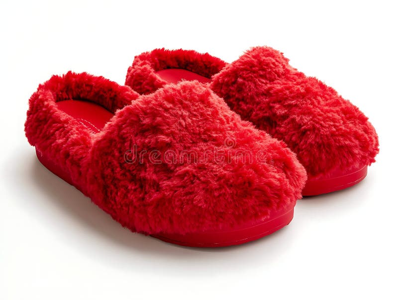 Cozy Red Fluffy Slippers Resting on a White Surface Stock Illustration ...