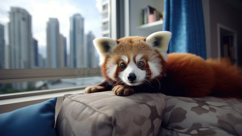 Cozy red panda indoors. stock image. Image of cozy, care - 292735737
