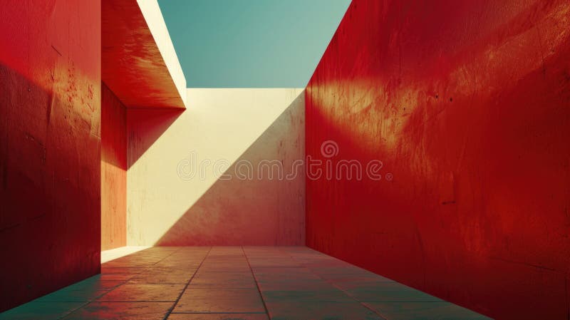A Cozy Red Room with a Tiled Floor, Perfect for Interior Design or ...