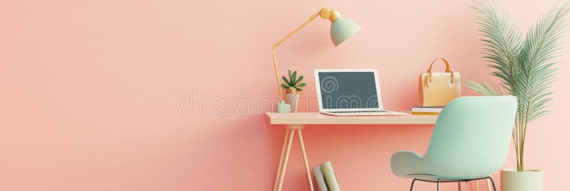 Cozy Remote Work Setup with Lamp and Tablet Surrounded by Plants on a ...