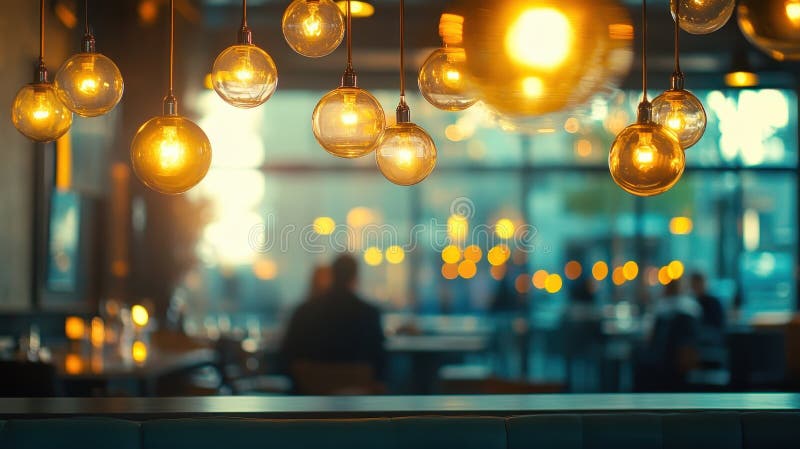 A Cozy Restaurant Ambiance with Warm Lighting and Blurred Figures in ...