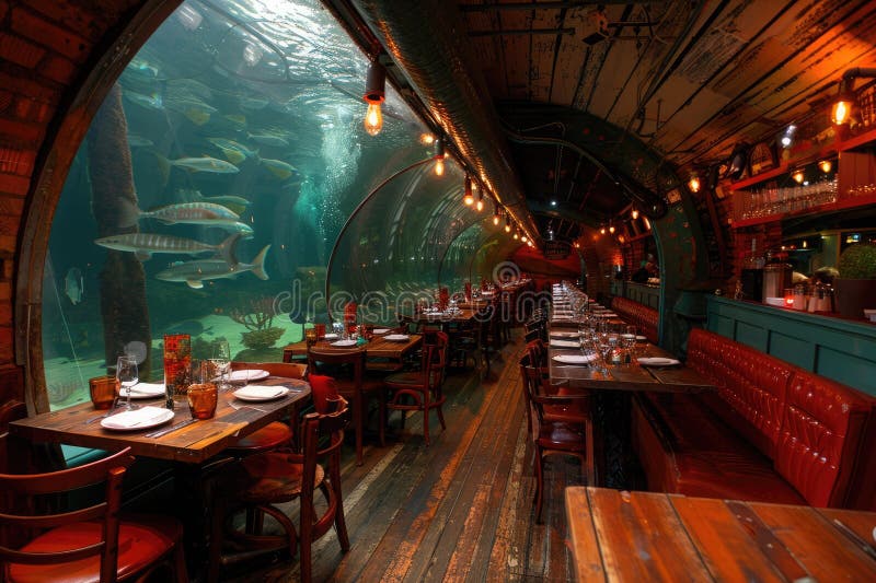 A Cozy Restaurant Featuring a Large and Captivating Fish Tank in the ...