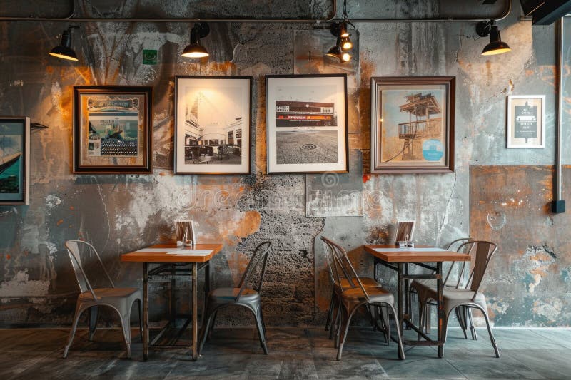A Cozy Restaurant Interior with Tables, Chairs and Artwork on the Walls ...