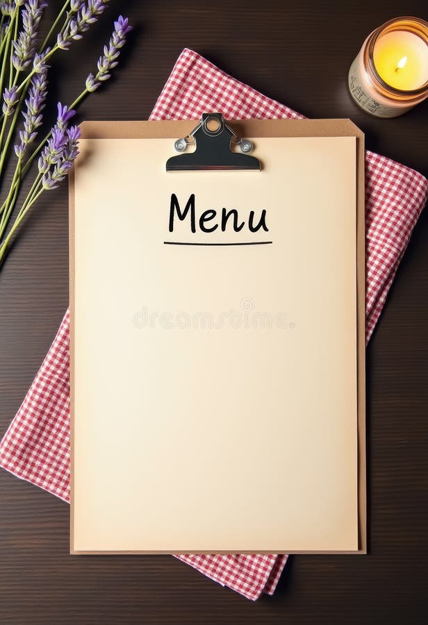 Cozy Restaurant Menu Design with Lavender and Candle Elements for Warm ...
