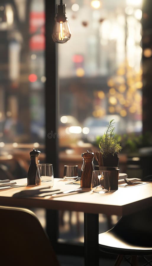 A Cozy Restaurant Scene through a Glass Window, Showcasing a Warm and ...