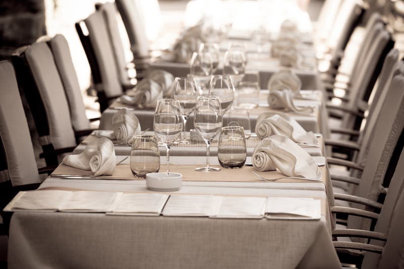 Cozy Restaurant Tables Ready for Service Stock Photo - Image of scene ...