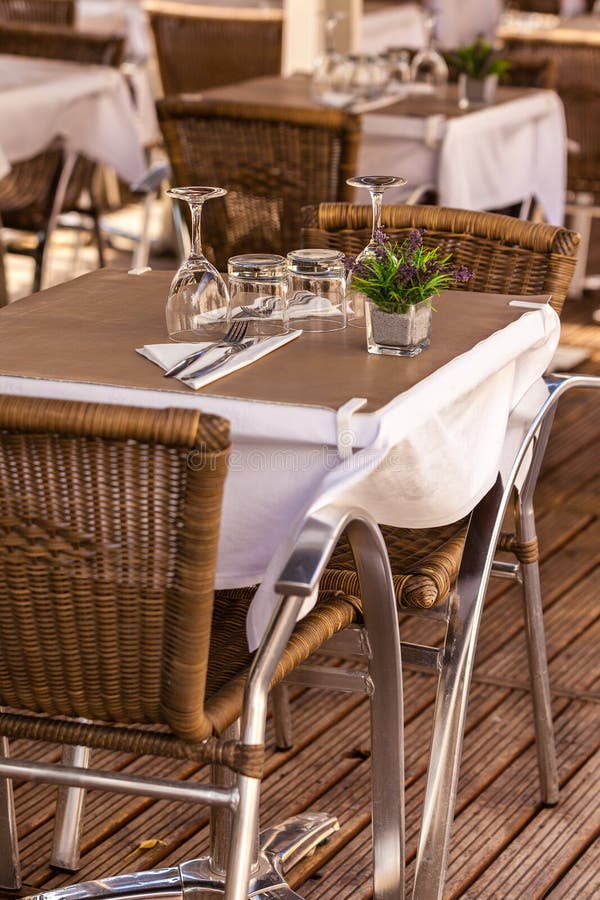 Cozy Restaurant Tables Ready for Service Stock Image - Image of modern ...