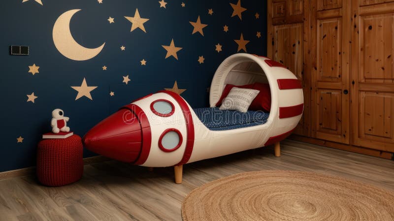 Cozy Rocket-shaped Bed in a Starry Bedroom Stock Illustration ...