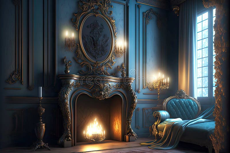 Cozy Room with Baroque Interior with Decorated Fireplace Stock ...