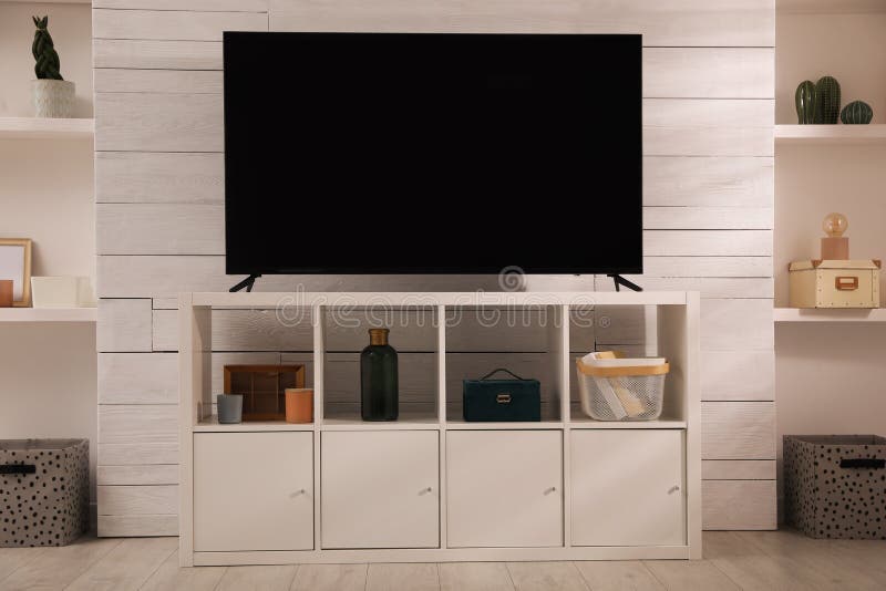 Cozy Room Interior with Stylish Decor and Modern TV Set Stock Photo ...